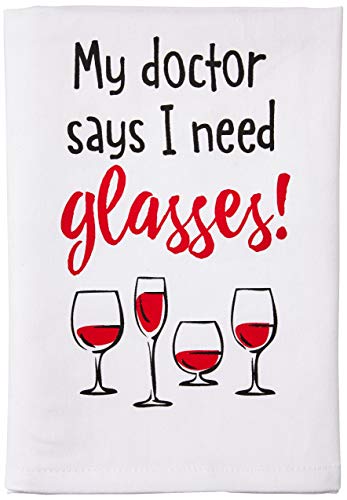 Imagine Design Relatively Funny My Doctor Says I Need Glasses Heavy Weight 100% Cotton Kitchen Towel, One Size, Red/Black/White 28.00" x 18.00"