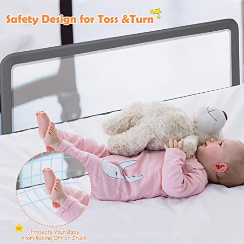 HONEY JOY Bed Rail for Toddlers, 59-in Extra Long, Portable Safety Bed Guardrail w/Double Safety Child Lock, Foldable Baby Bed Rail Guard, Fit King & Queen Full Twin Size Bed Mattress (1 Pack, Gray)