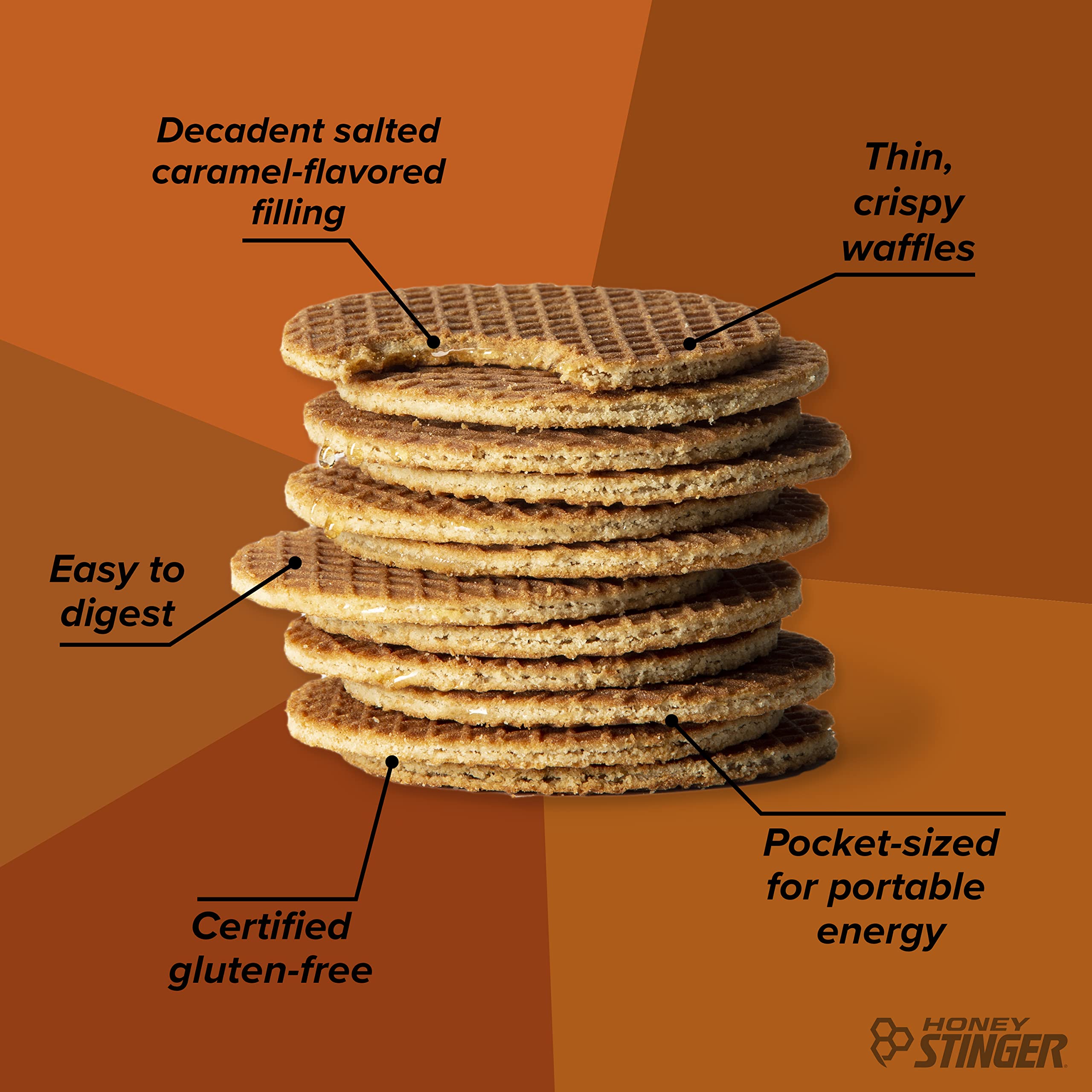 Honey Stinger Organic Gluten Free Salted Caramel Waffle | Energy Stroopwafel for Exercise, Endurance and Performance | Sports Nutrition for Home & Gym, Pre & During Workout | 16 Count