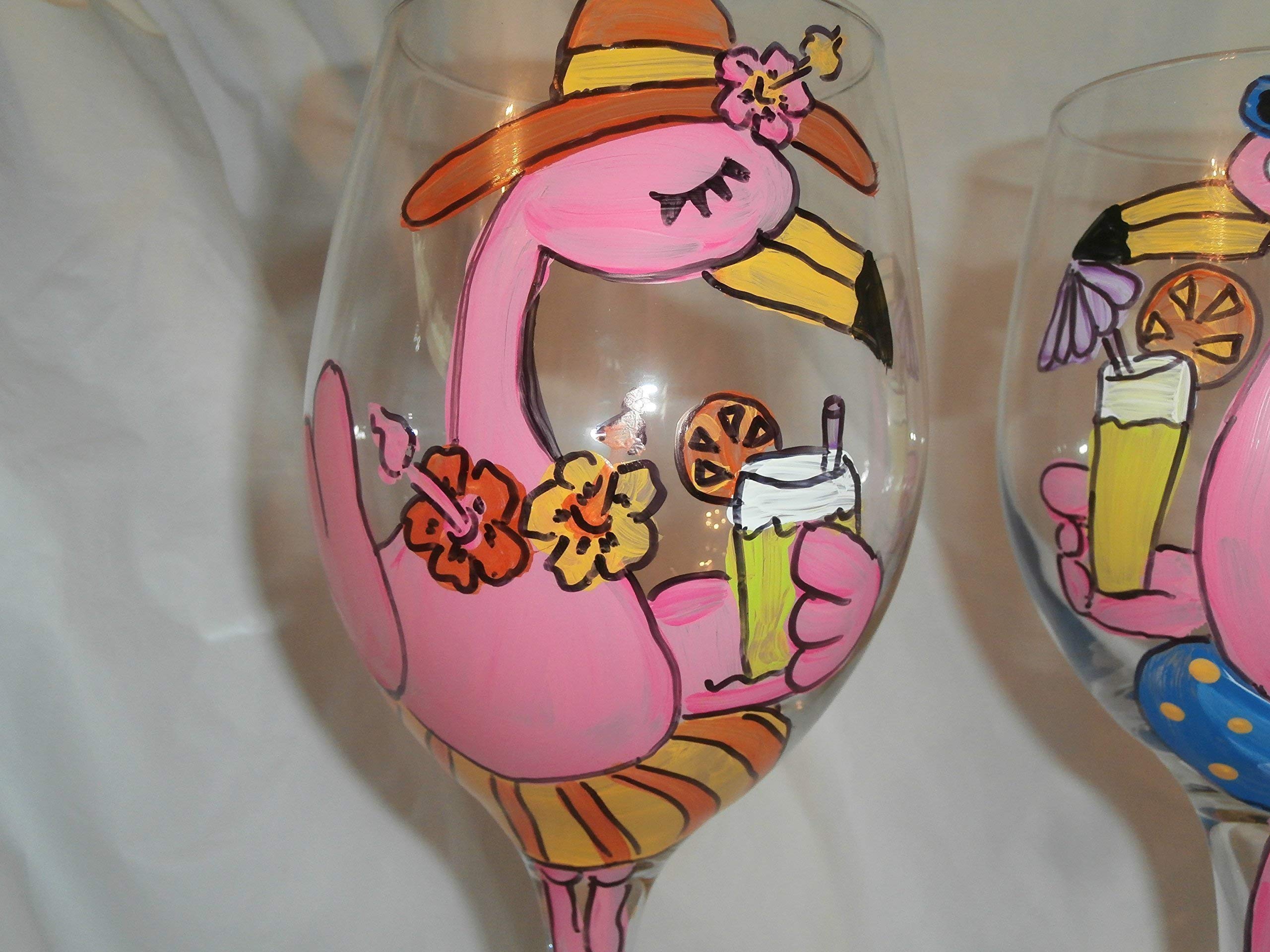 Hand painted beach Flamingos. Set of 4. 2 male and 2 female.