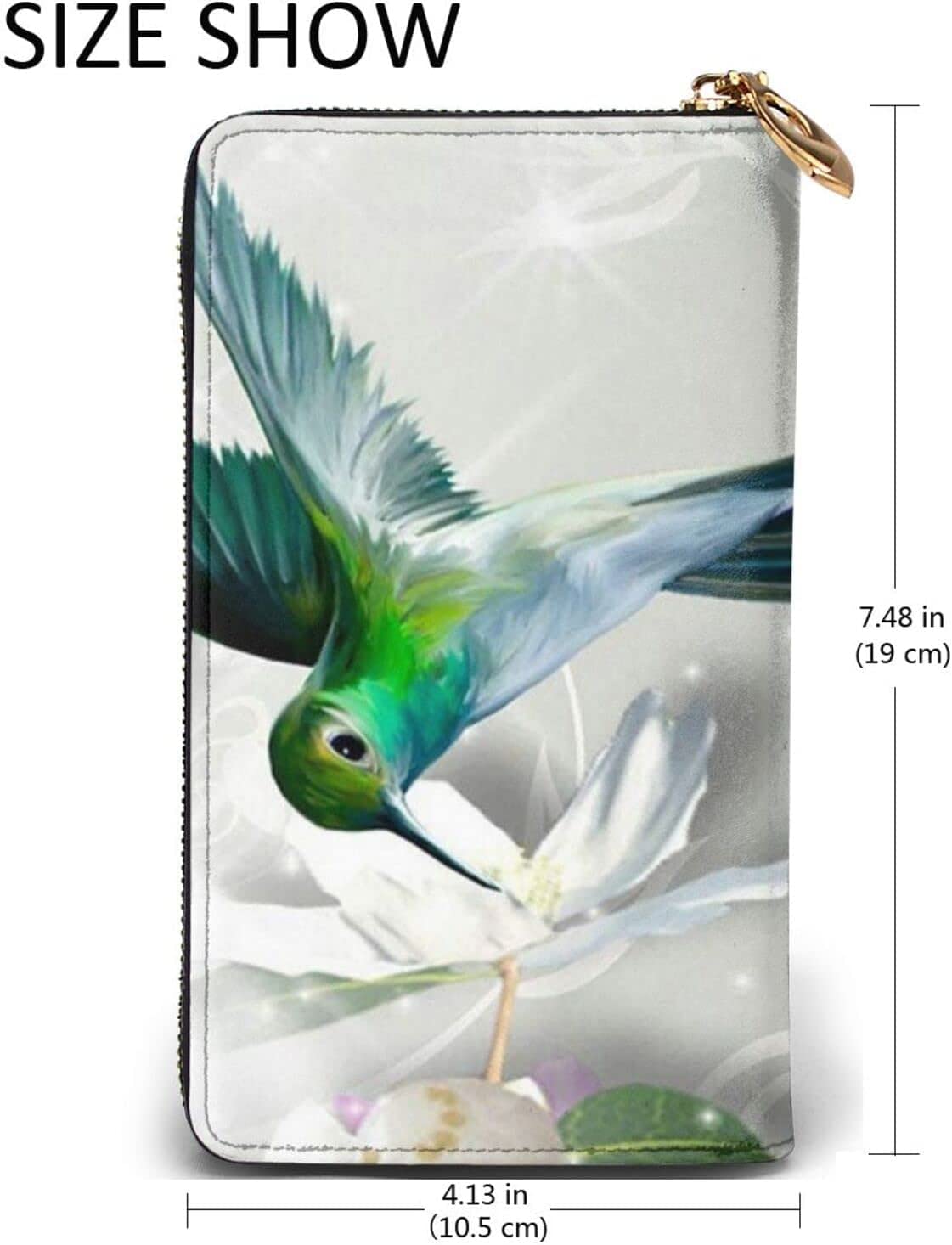 Hummingbird Gathering Honey Leather Wallet Long Clutch Purse Fashion Wristlet Handbag