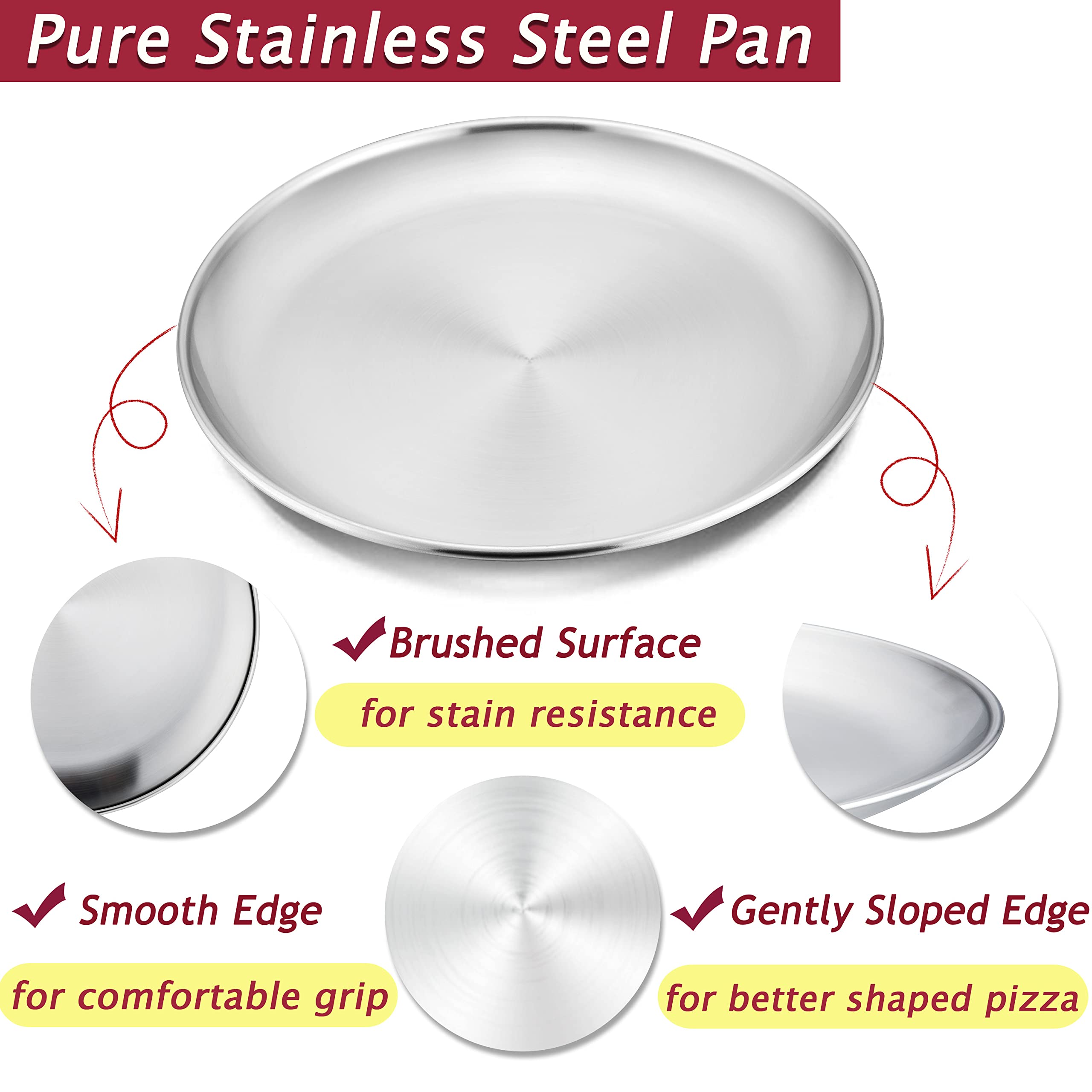 Herogo 13.5 Inch Stainless Steel Round Pizza Pan Set of 2, Large Healthy Pizza Tray Platter for Oven Baking Serving, Dishwasher Safe