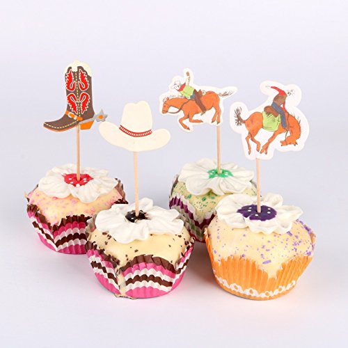 iMagitek 48 Pack Western Cowboy Cupcake Toppers Picks Cake Decorations for Birthday Party, Baby Shower