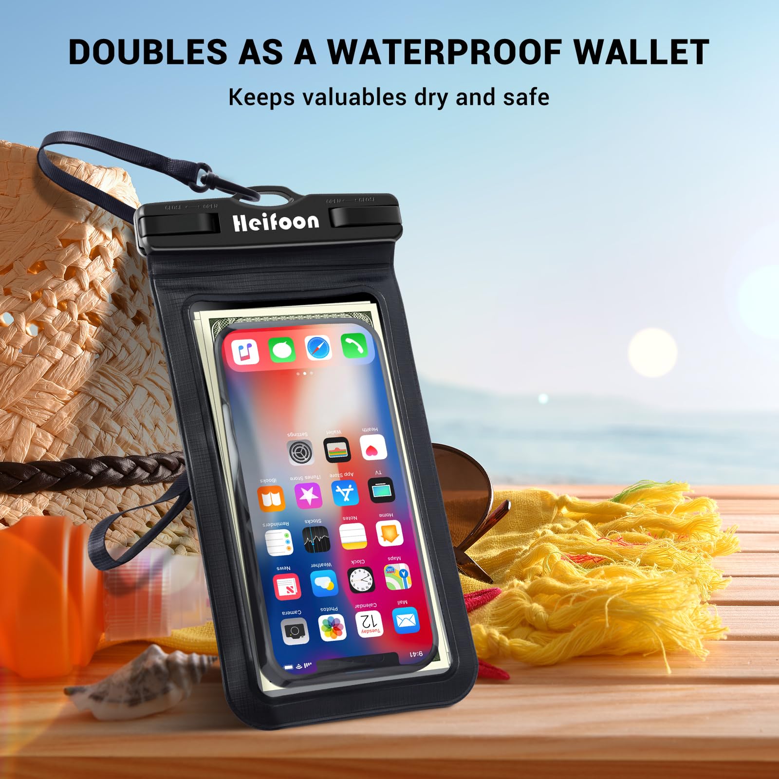 Heifoon Universal Waterproof Phone Pouch Cellphone Dry Bag Case with Lanyard for iPhone 15 14 13 12 Pro Max Xs Max XR X 8 7 6S Plus SE, Galaxy S22 S21 S20 S10 up to 7.0ββ