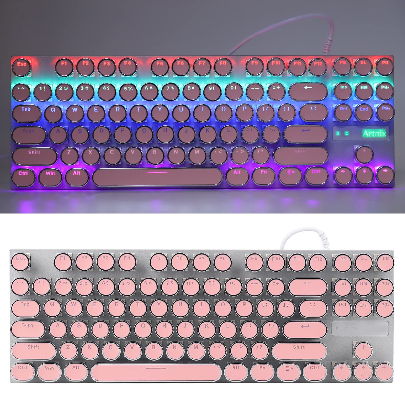 Mechanical Gaming Keyboard, Red Switch Mechanical Keyboard, 87 Key Ergonomic Computer Keyboard, with 26 RGB Backlit USB Interface for Windows(Pink Electroplating Punk)