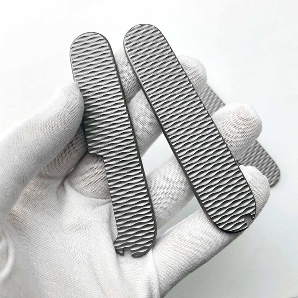 MerciL 2PCS Army Cutter Scales, 91MM Swiss Army Knife Titanium Alloy Patch Non Slip Army Cutter Scales for Swiss Army Knife DIY Modification (Silver)