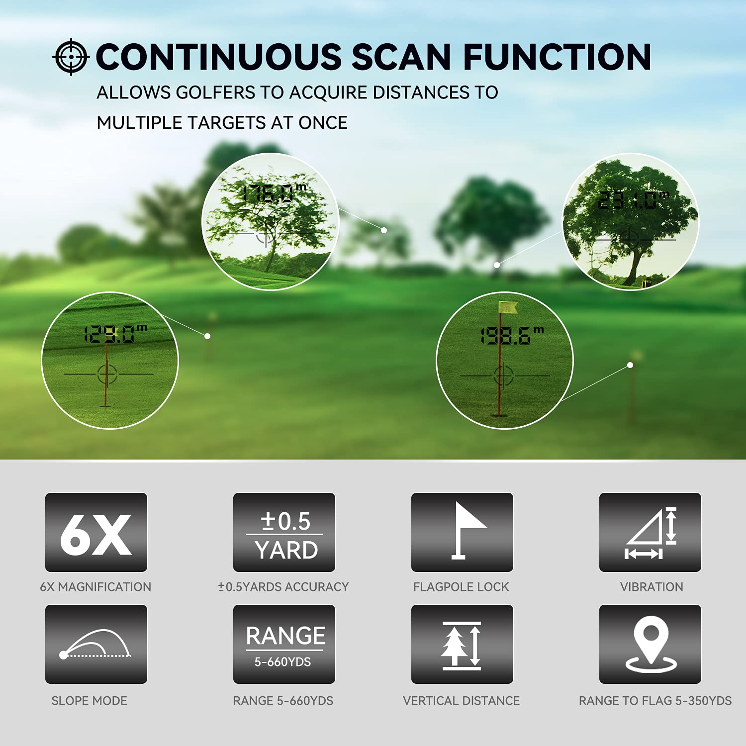Golf Rangefinder with Slope - Laser ±0.55yard Accuracy Rechargeable Golf Distance Finder Aaccessories with USB Charging Flag-Lock Tech with Vibration Distance Angle Measurement for Golf Competition