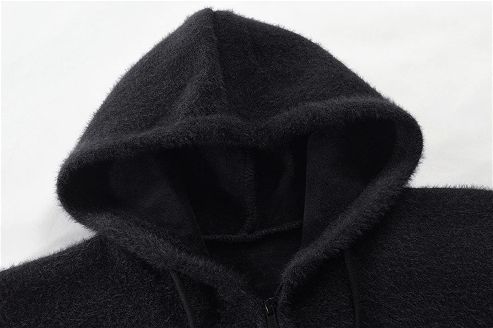 Men's Zip Up Long Cardigan Sweater Open Front Hooded Knitted Cardigans Winter Warm Longline Slim Fit Knit Coat (Black,4X-Large)
