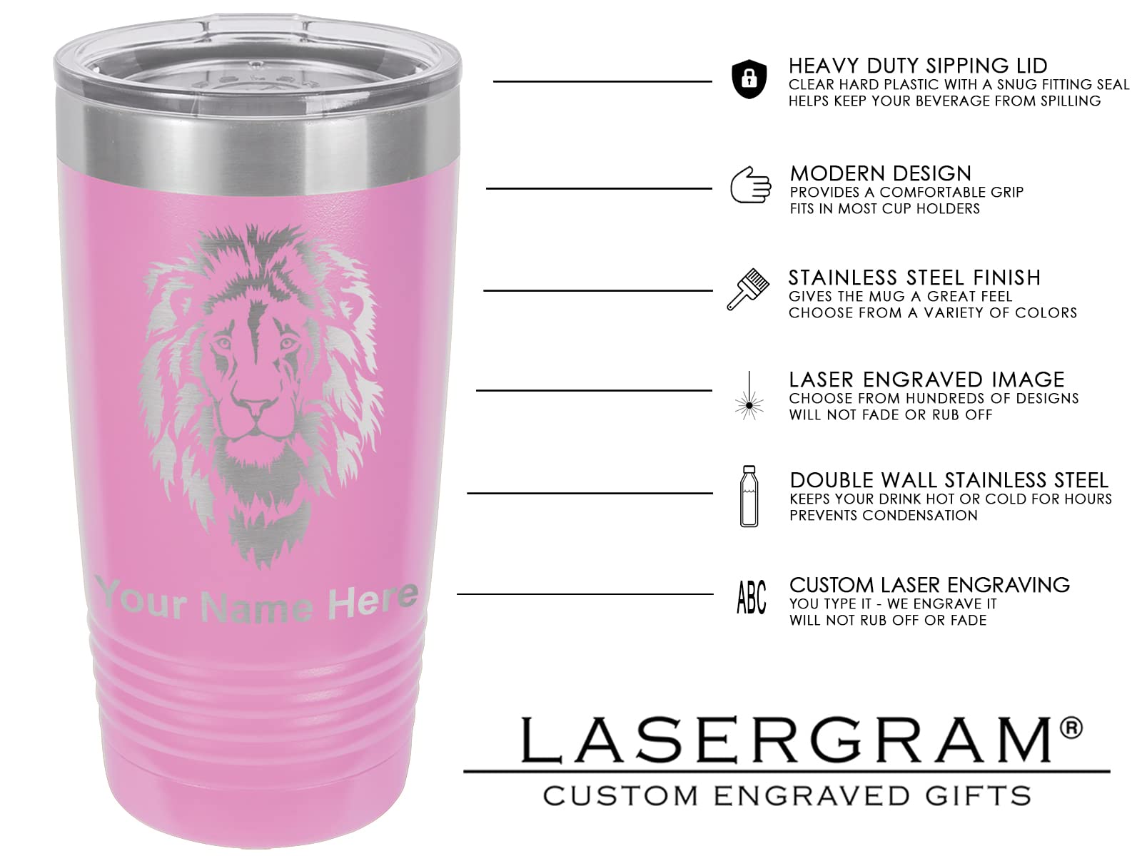 LaserGram 20oz Vacuum Insulated Tumbler Mug, Hecho en Aguascalientes, Personalized Engraving Included (Light Purple)