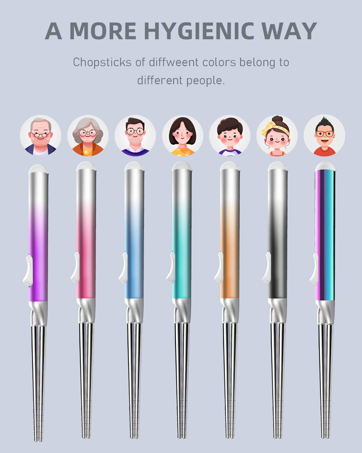 IROJEEF Reusable Chopsticks Metal Chopsticks Set Chopsticks kids Chopsticks Autosticks Press Chopsticks Beginner Chopsticks Easy Chopsticks Super portable Easy to Clean (Black)