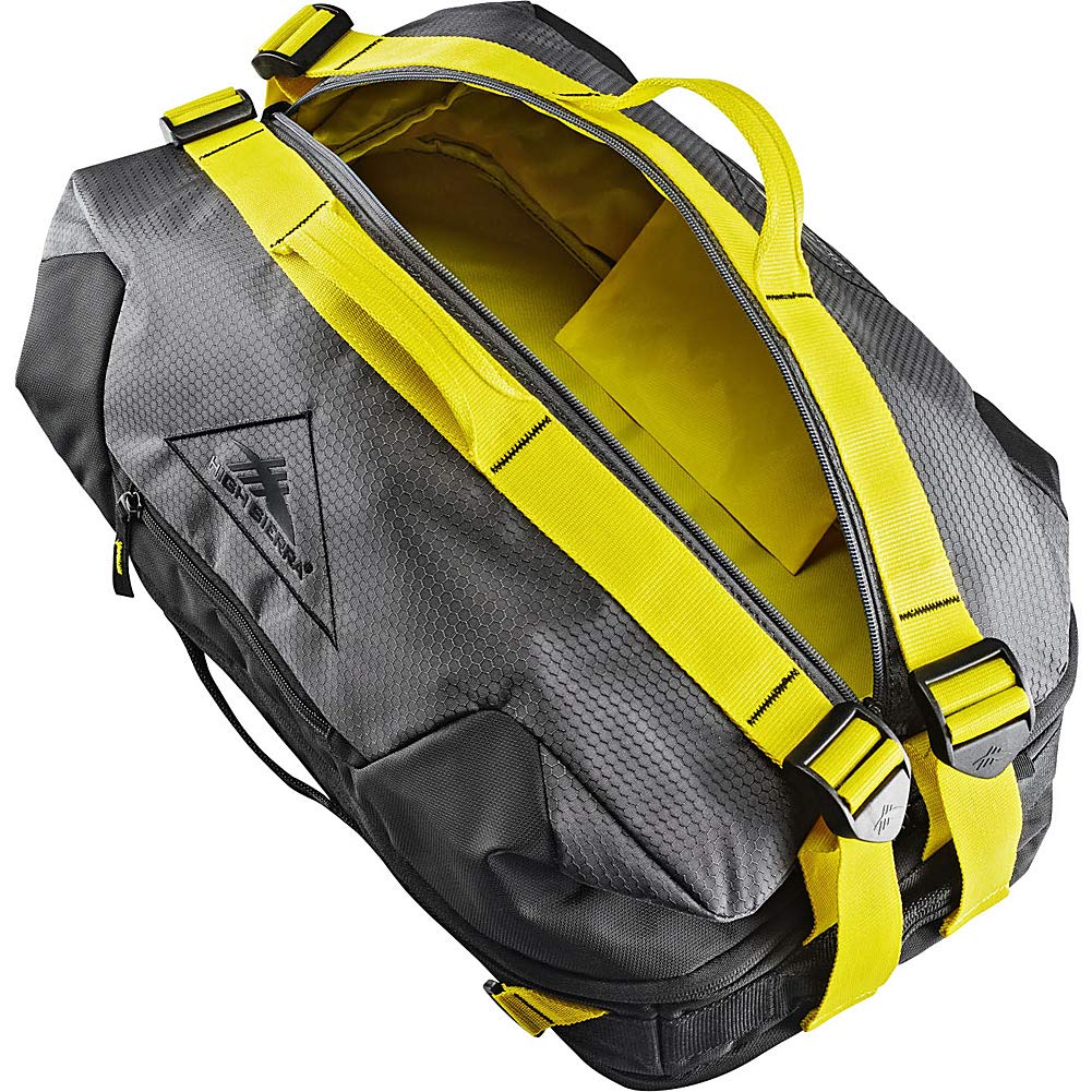 High Sierra Dells Canyon Convertible Backpack Travel and Gym Duffel Bag with Quick-Access Pockets for Phones, Wallets, and Keys - Features Dual-Expansion Compression Straps Mercury/Black/Glow