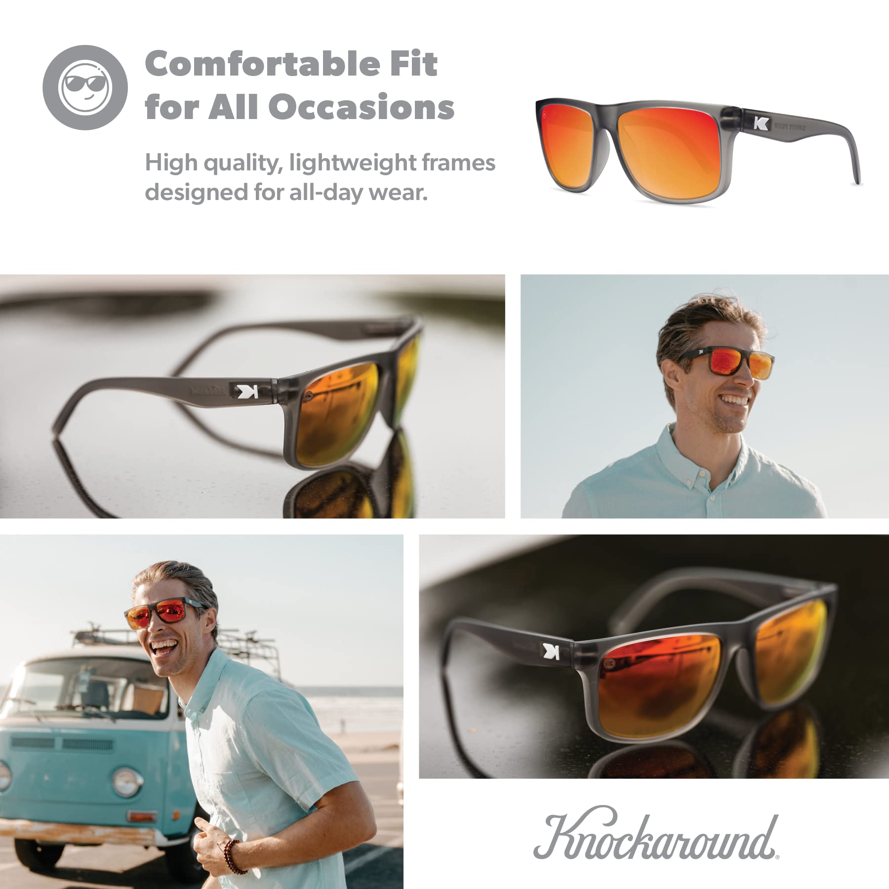 Knockaround Torrey Pines Sunglasses With Full UV400 Protection For Men And Women, Matte All Black Frames/Sky Blue Reflective Lenses