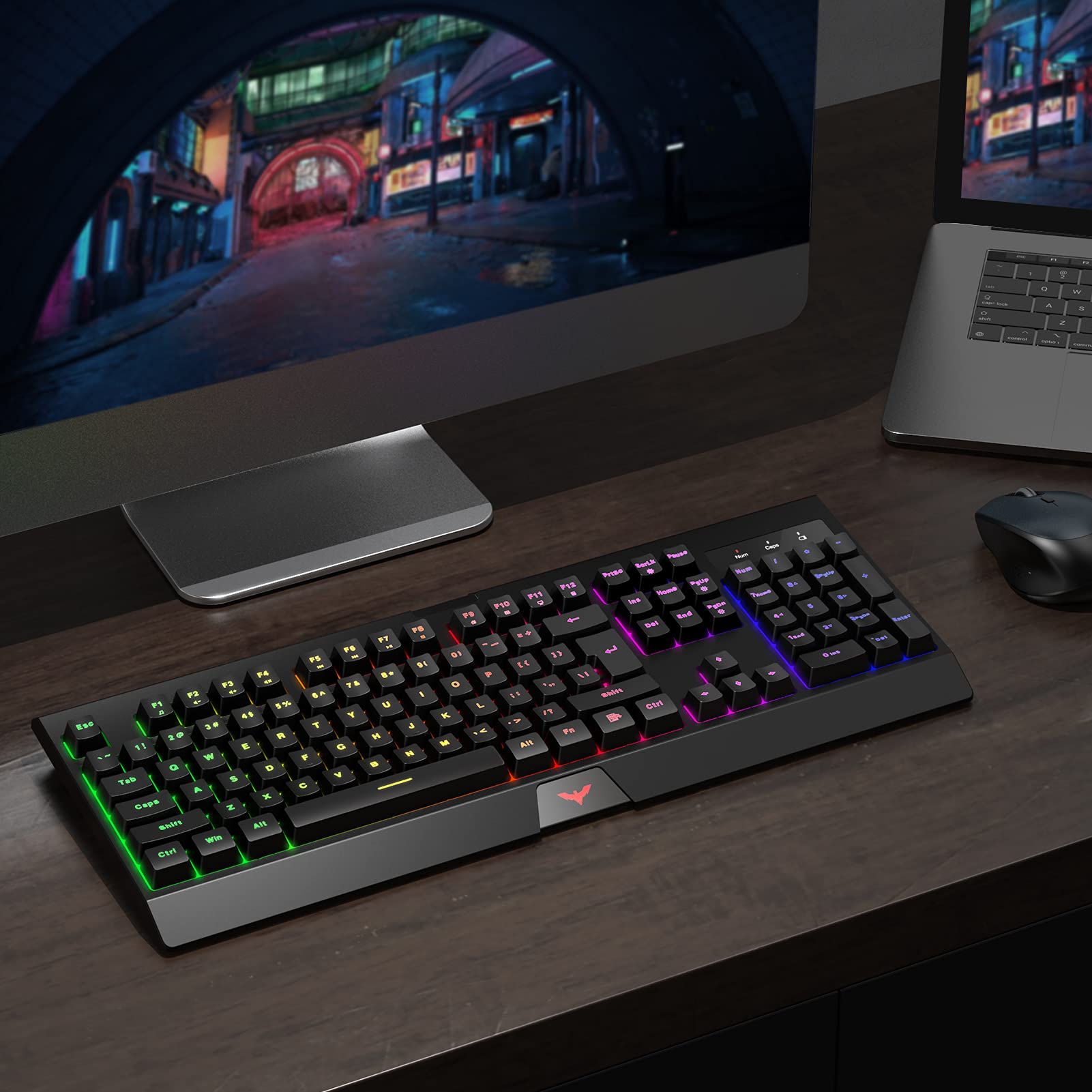 havit Wireless Gaming Keyboard, Rechargeable Rainbow Backlit Keyboard Led 2.4G Wireless Slim USB Keyboards Ergonomic 104 Keys for Windows PC Gamers Desktop Computer Black