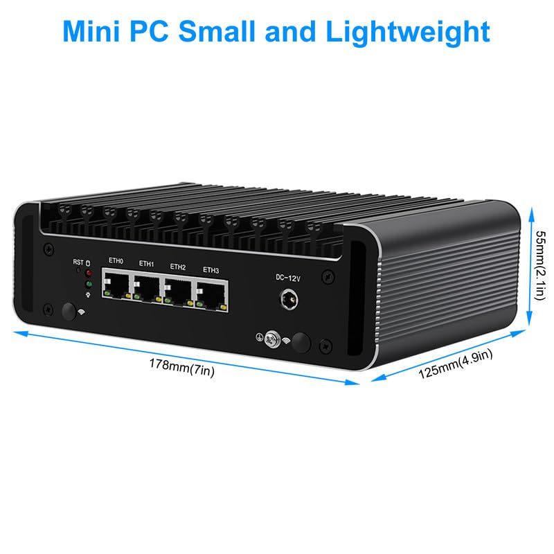 Kikusenko New Firewall Micro Appliance, Fanless Mini PC Celeron J4125, 4 Port i226-V 2.5Gbe LAN, Barebone Gigabit Ethernet AES-NI VPN Router Openwrt, 4 GB RAM 64 GB SSD