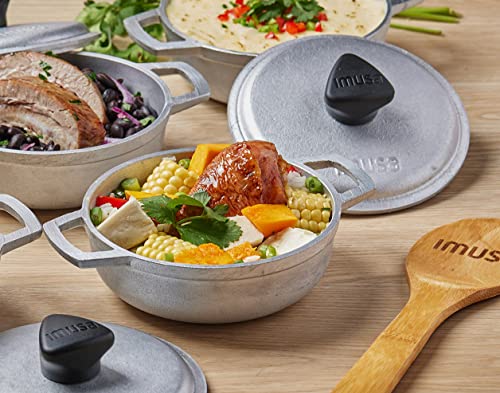 IMUSA USA 0.7Qt Traditional Colombian Mini Caldero (Dutch Oven) for Cooking and Serving, 0.7 Quart, Silver
