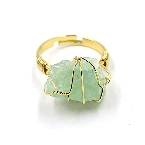 Healing Chakra Crystal Ring Handmade Wire Wrap Natural Rock Rings Adjustable Natural Crystal Original Stone Ring Retro Gemstone Opening Wired Wrapped Rings Jewelry-Green Fluorite
