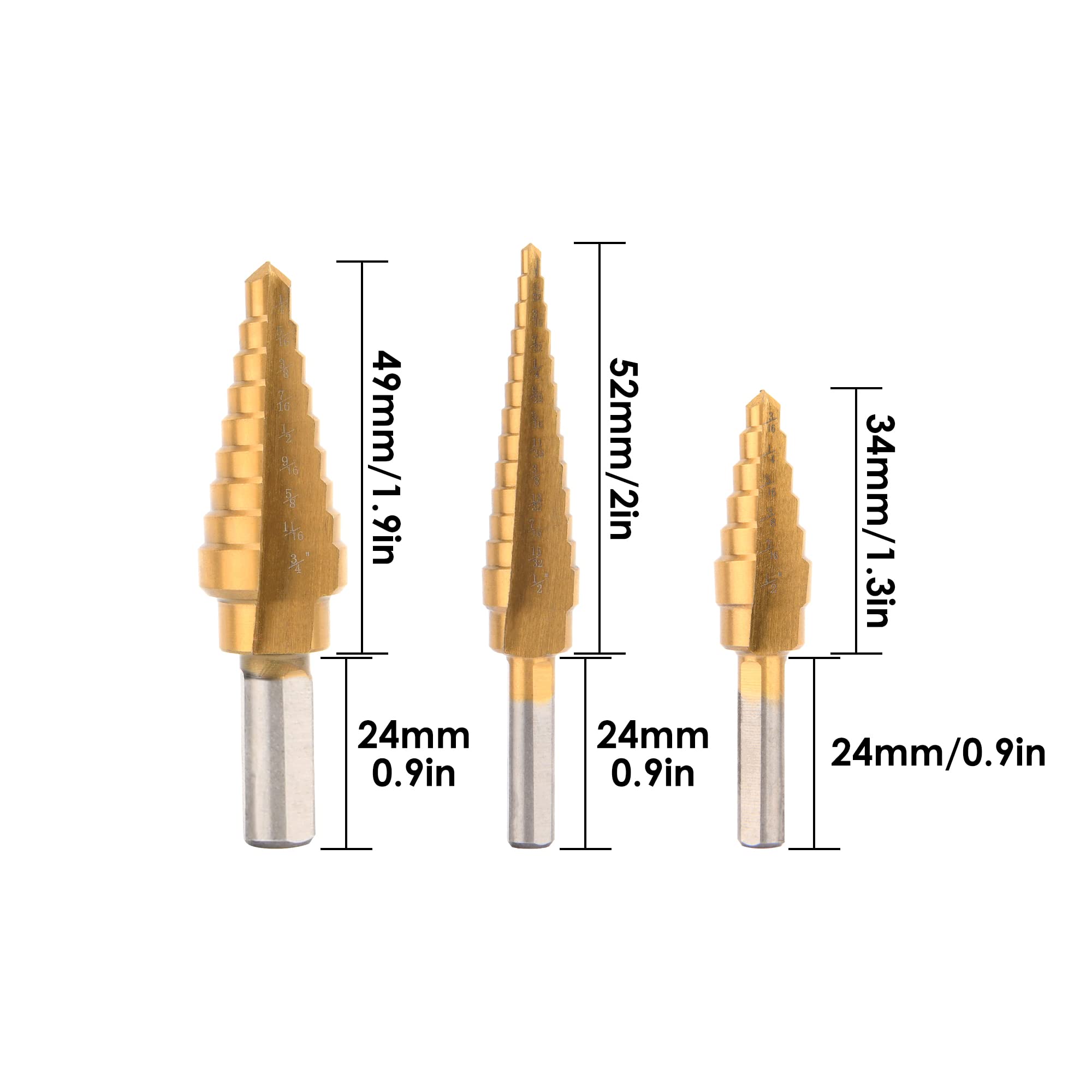 Luckyweld Step Drill Bit Set, 3Piece High Speed Steel Drill Cone Bits for Metal and Wood