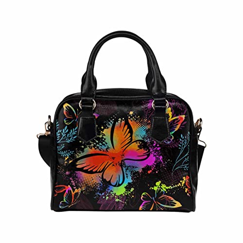 InterestPrint Flying Butterflies in Watercolor Womens PU Leather Handbag Travel Shoulder Bag