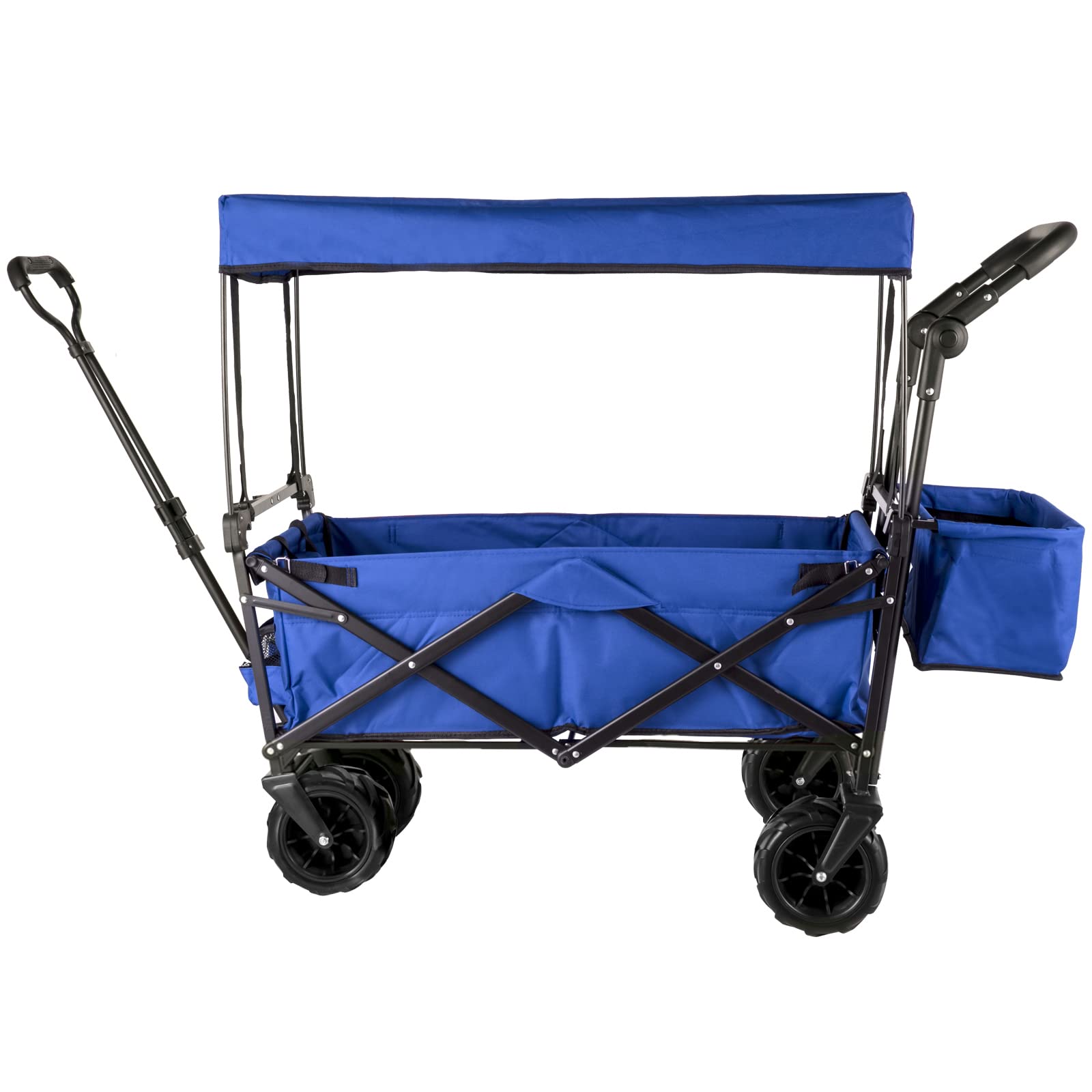HAPPYBUY Extra Large Collapsible Garden Cart/Wagon with Removable Canopy, 220lbs Capacity Push& Pull Utility Cart with Rear Storage; Upgrad Padded Cotton 600D OxfortSecure Lock (40IN40IN20IN, Blue)