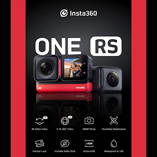 Insta360 ONE RS Twin Edition (360 Camera + 4K Wide Angle) + SanDisk 64GB SD Card + Monopod + Chest Strap + Head Strap + Bike Mount - Top Accessory Bundle