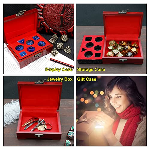 Haxtec Mystery Gemstone DND Dice Set with Wood Dice Case DND Gifts for Players Dual-Purpose Wooden Dice Box with Stone D&D Dice Set TTRPG Accessories