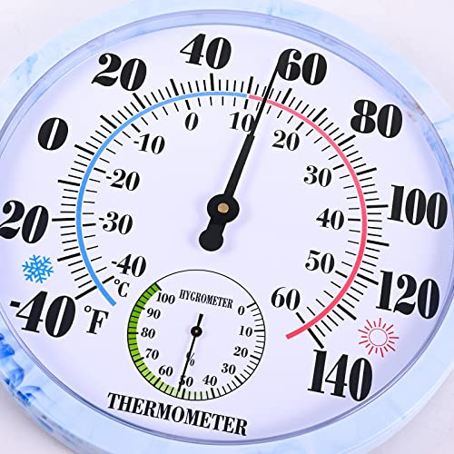 Indoor Outdoor Thermometer Hygrometer - 10'' Indoor Outdoor Thermometer Wireless, Wall Thermometer Hygrometer Analog, Battery Free Outdoor Thermometer Large Numbers, Decorative Room Thermometer Indoor