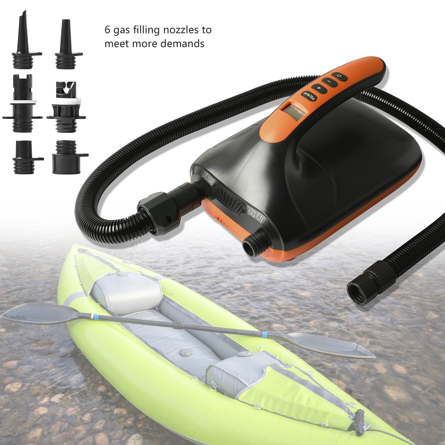 High-Pressure SUP Air Pump 20PSI Paddle Board Pump 12V DC Intelligent Dual Stage Auto-Off Function Stand-up Board Pump with Cigarette Lighters and Hose for Air Mattresses Tent Stand Up Paddle Boards