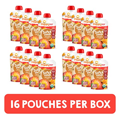 Happy Tot Organic Stage 4 Super Foods Apples & Butternut Squash + Super Chia, 4.22 Ounce Pouch (Pack of 16) (Packaging May Vary)