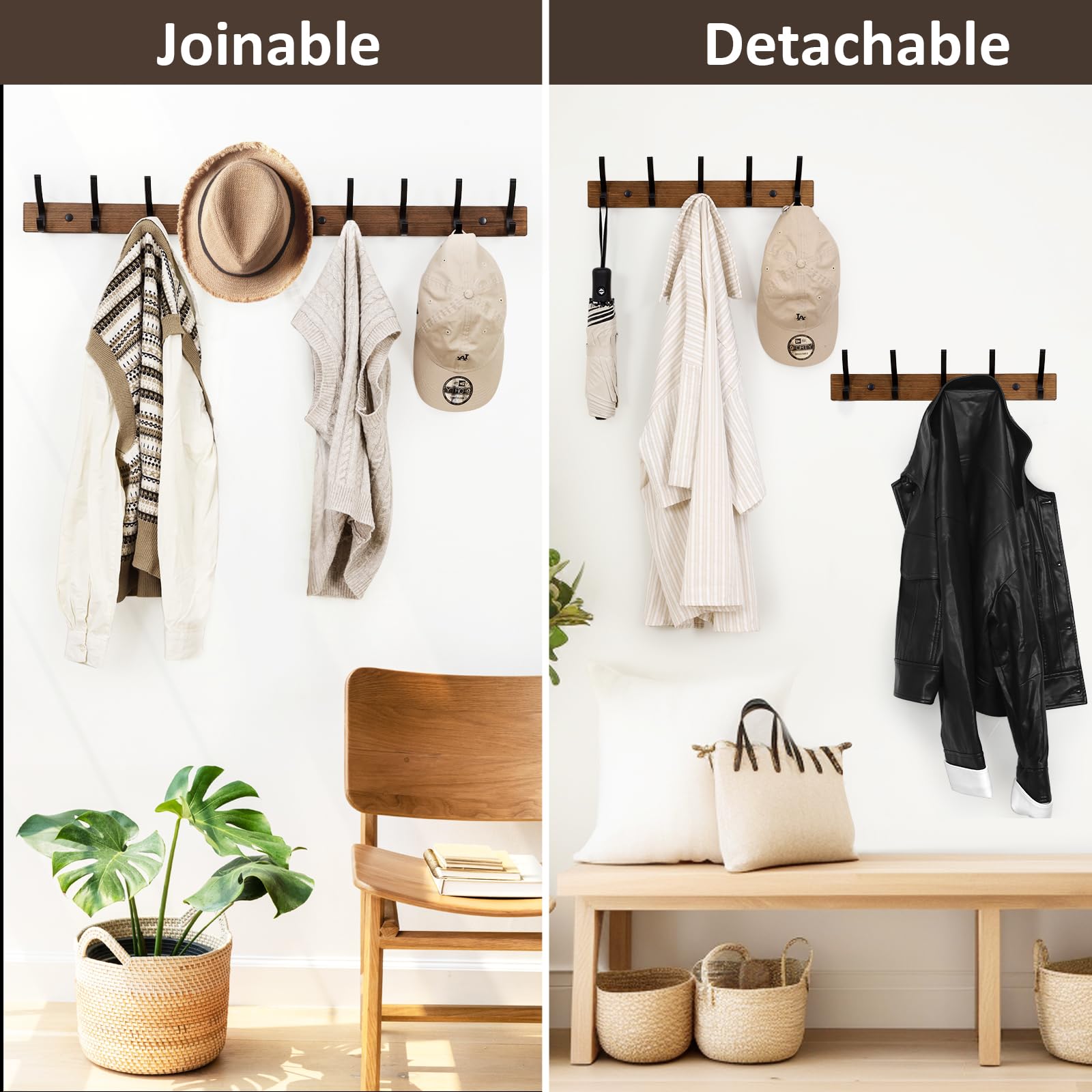 Optish Coat Rack Wall Mount, Wood Wall Hooks for Hanging, Wooden Coat Hooks Wall Mount, Entryway Hat Rack Wall Hanger Hooks for Hanging Coat Bag and Towel