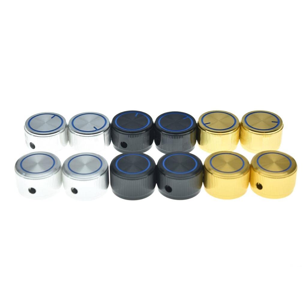 KAISH 2pcs 63/64"(25mm) Diam. Aluminium Potentiometer Knobs 1/4" Universal Metal Pot Control Knobs with Blue Circle for Guitar/Bass/AMPS Amplifier/Power Amplifier/Preamps/Audio Equipments Black