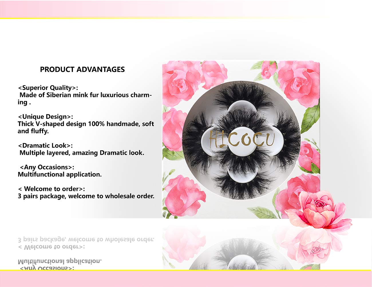 HICOCU 25mm Lashes Mink 3 Pairs False Eyelashes Dramatic Look lashes 25mm Set Pack 3D Lashes Long Volume Mink Eyelashes(WYS-SHD-3)