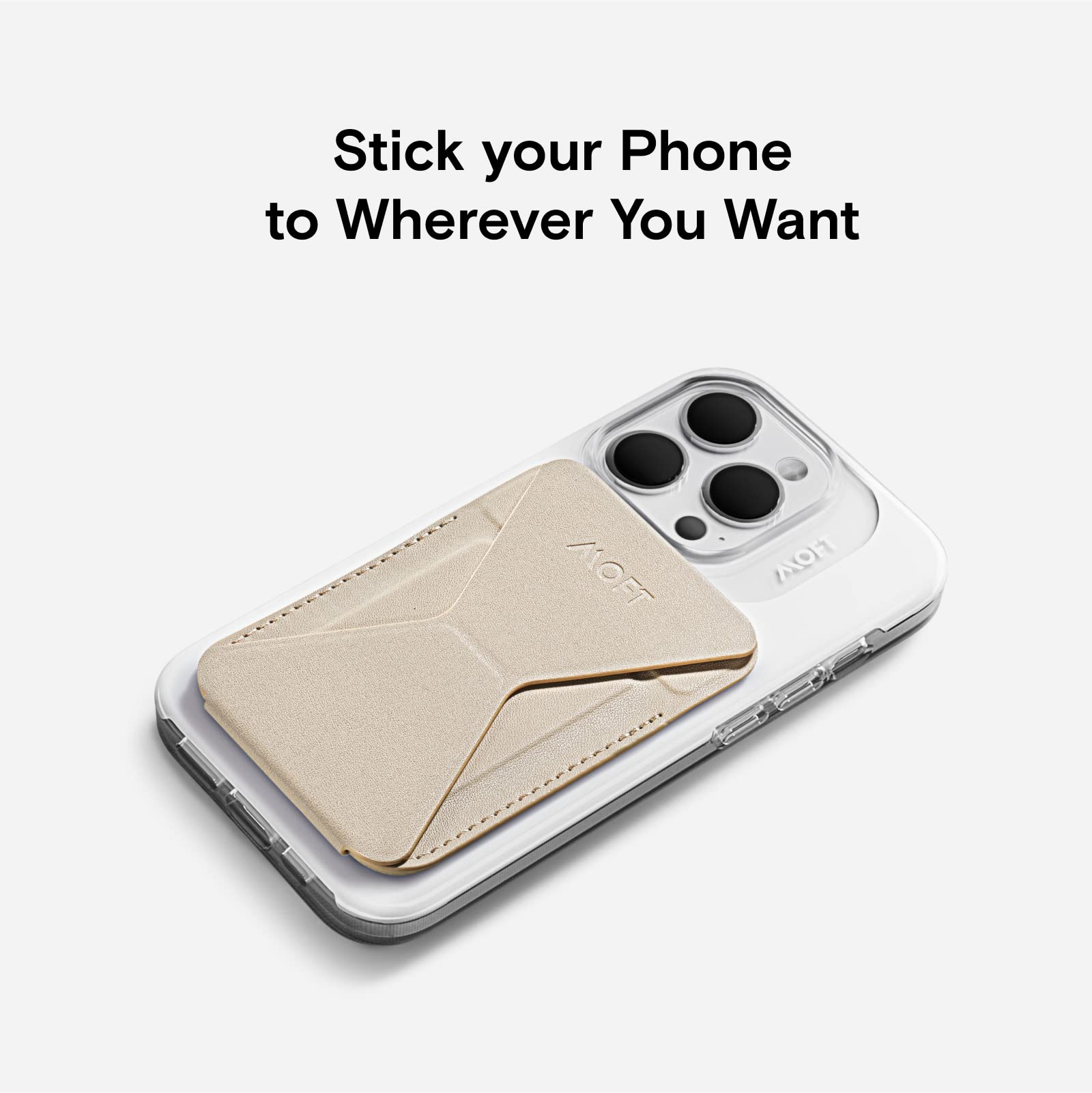 MOFT MagSafe Wallet for iPhone 15/14/13/12 Series, Strong Magnetic Phone Card Holder Fit 2 Cards & 3 Viewing Angles & Stain-Resistant Vegan Leather Phone Stand, Beach White