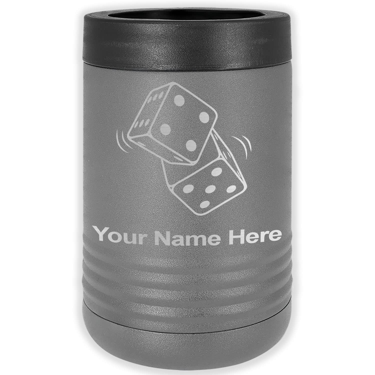 LaserGram Double Wall Insulated Beverage Can Holder, Pair of Dice, Personalized Engraving Included (Standard Can, Gray)