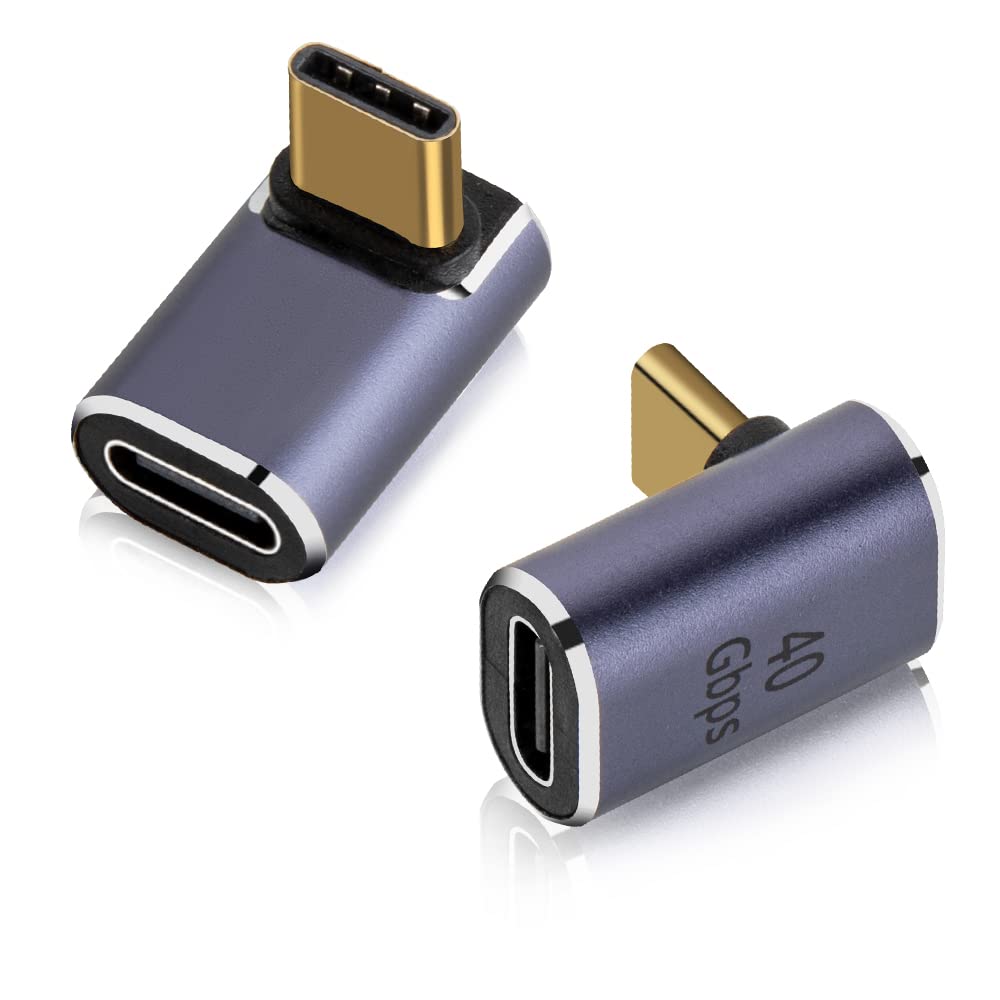 OwlTree 2 Pack 90 Degree Right Angle USB-C 4.0 40Gbps PD 100W 8K 60Hz Male to USB-C Female Adapter, 90 Degree Type-C Adapter Extender Compatible for Steam Deck ROG Alloy Switch Notebook Tablet Phone