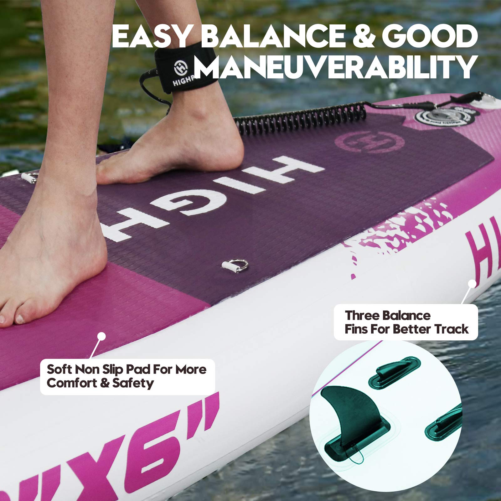 Highpi Inflatable Stand Up Paddle Board, 10'6''x32''x6'' SUP for Youth & Adult, Stable, Versatile, Durable and Lightweight, Suitable for Yoga&Fishing, Accessories Included