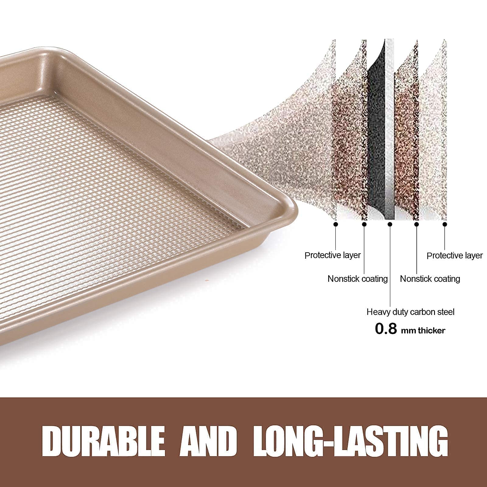 Joho Baking Cookie Sheet Baking Pan Set, Professional Baking Sheet for Oven Nonstick, Large Baking Trays, 3 Piece9x13in,10x15in,13x18in Gold