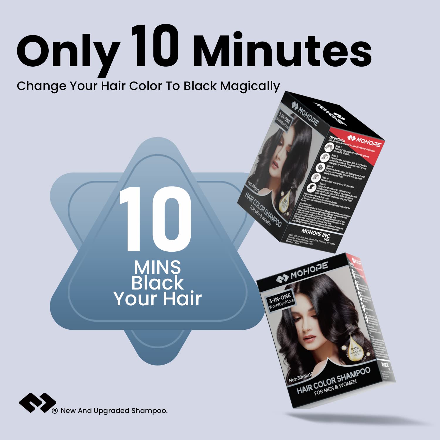 MOHOPE Black Shampoo 16.9 Fl Oz (500ml) | 100% Grey Coverage 3 In 1 Revolutionary Instant Hair Dye | Semi Permanent Magically Only 10 Minutes Last 30 Days | Safe Natural Ingredients