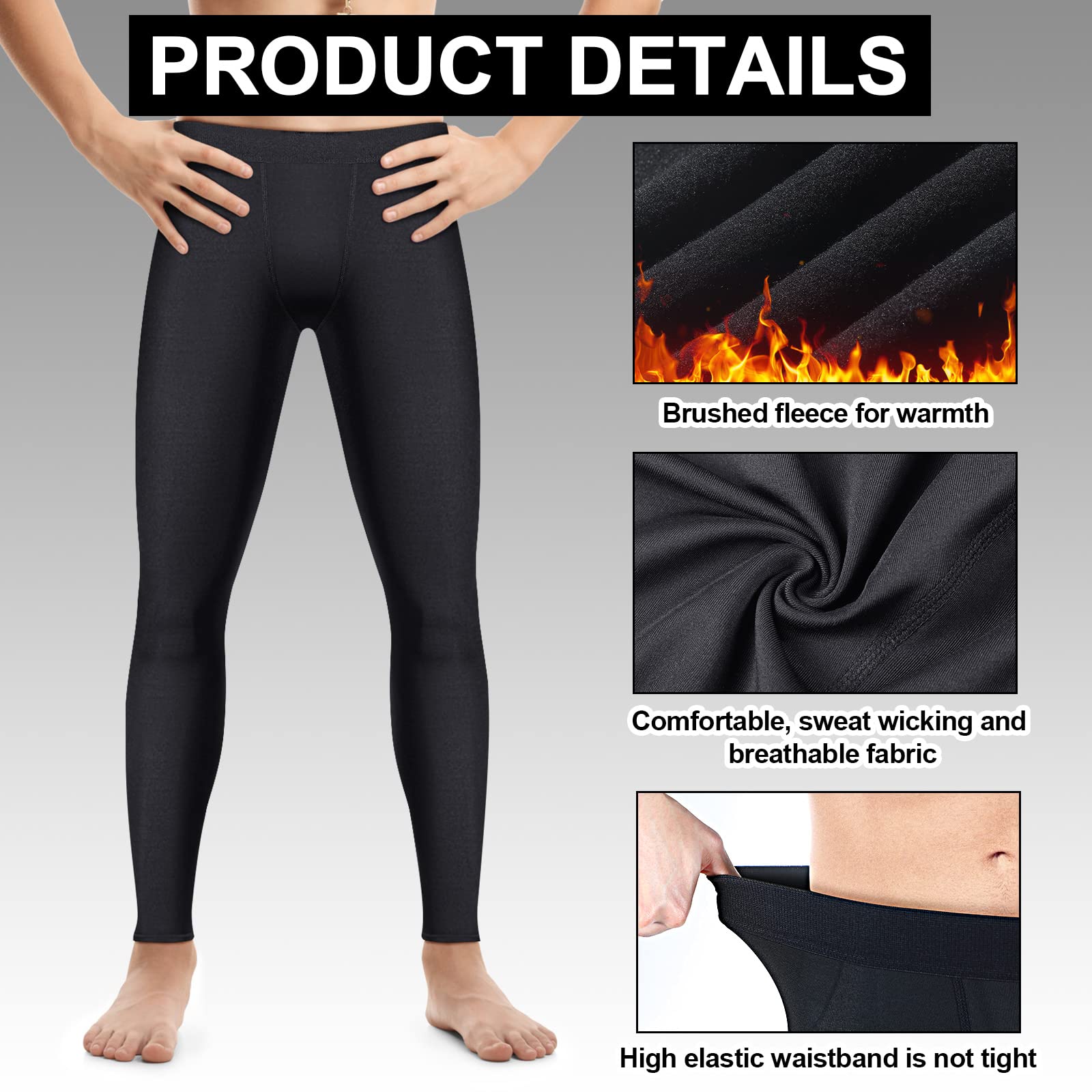 Haysandy Thermal Boys' Compression Winter Warm Leggings 2 Pack Tights Athletic Pants Basketball Compression Pants Boys Basketball Leggings Black, White