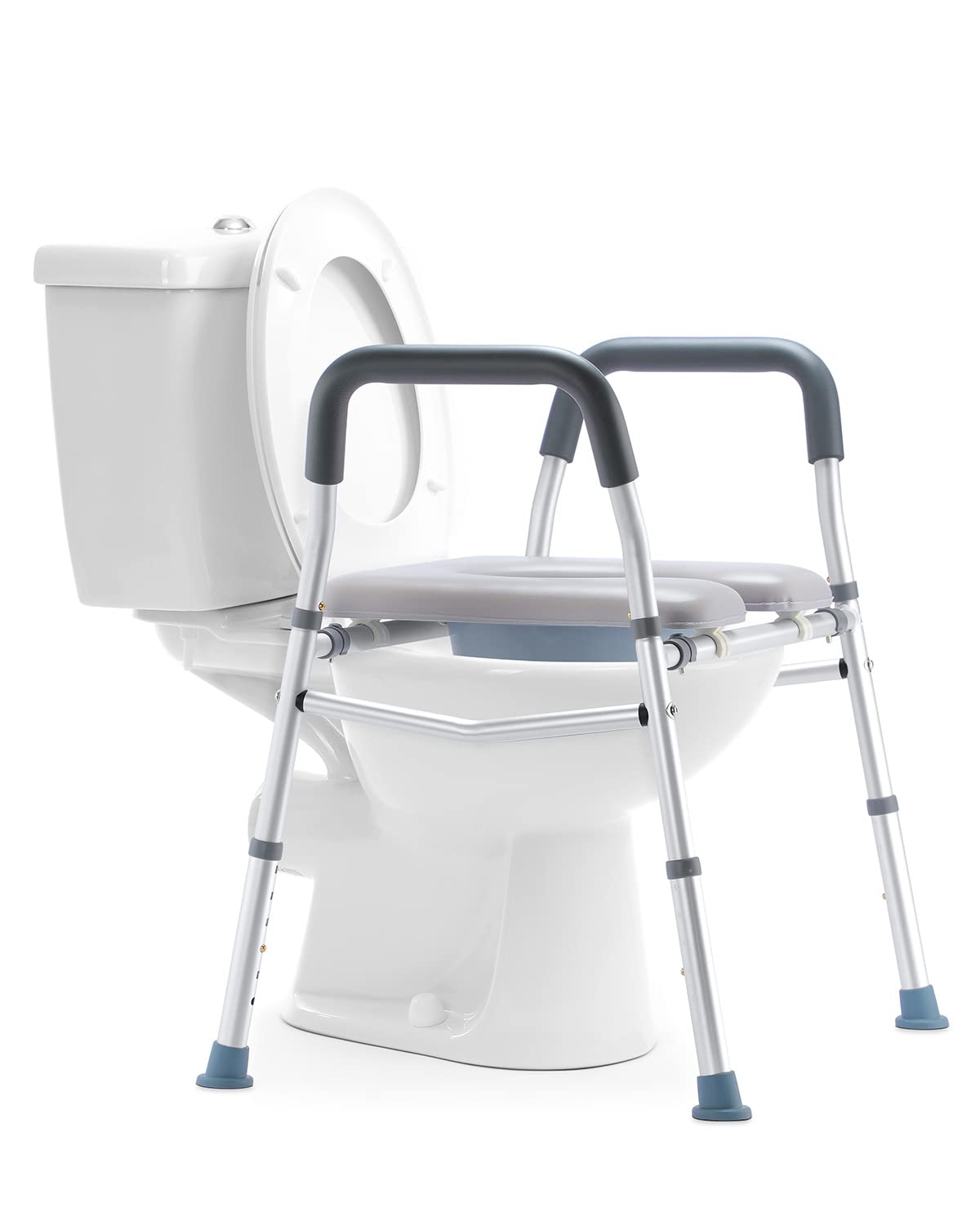HEAO 3-in-1 Raised Toilet Seat, Adjustable Width/Height, Padded Seat with Splash Guard, Toilet Safety Frame, Shower Chair for Seniors, Handicap,Pregnant, 300 lbs