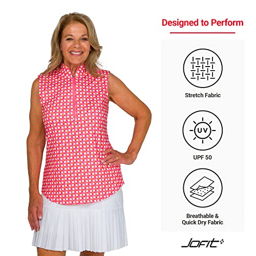 Jofit Apparel Women’s Athletic Clothing Sleeveless Scallop Mock for Golf & Tennis, Size Large, Tonal Diamond Print
