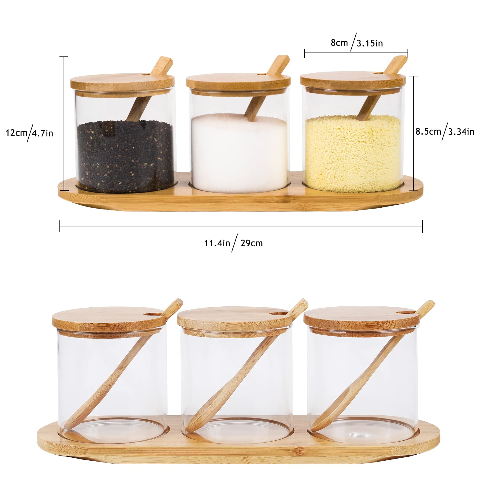 HONGCHU Seasoning Box,Condiment Pots,Glass Condiments Container Condiment Jars with Spoons Container for Spice Salt Sugar Cruet 3P