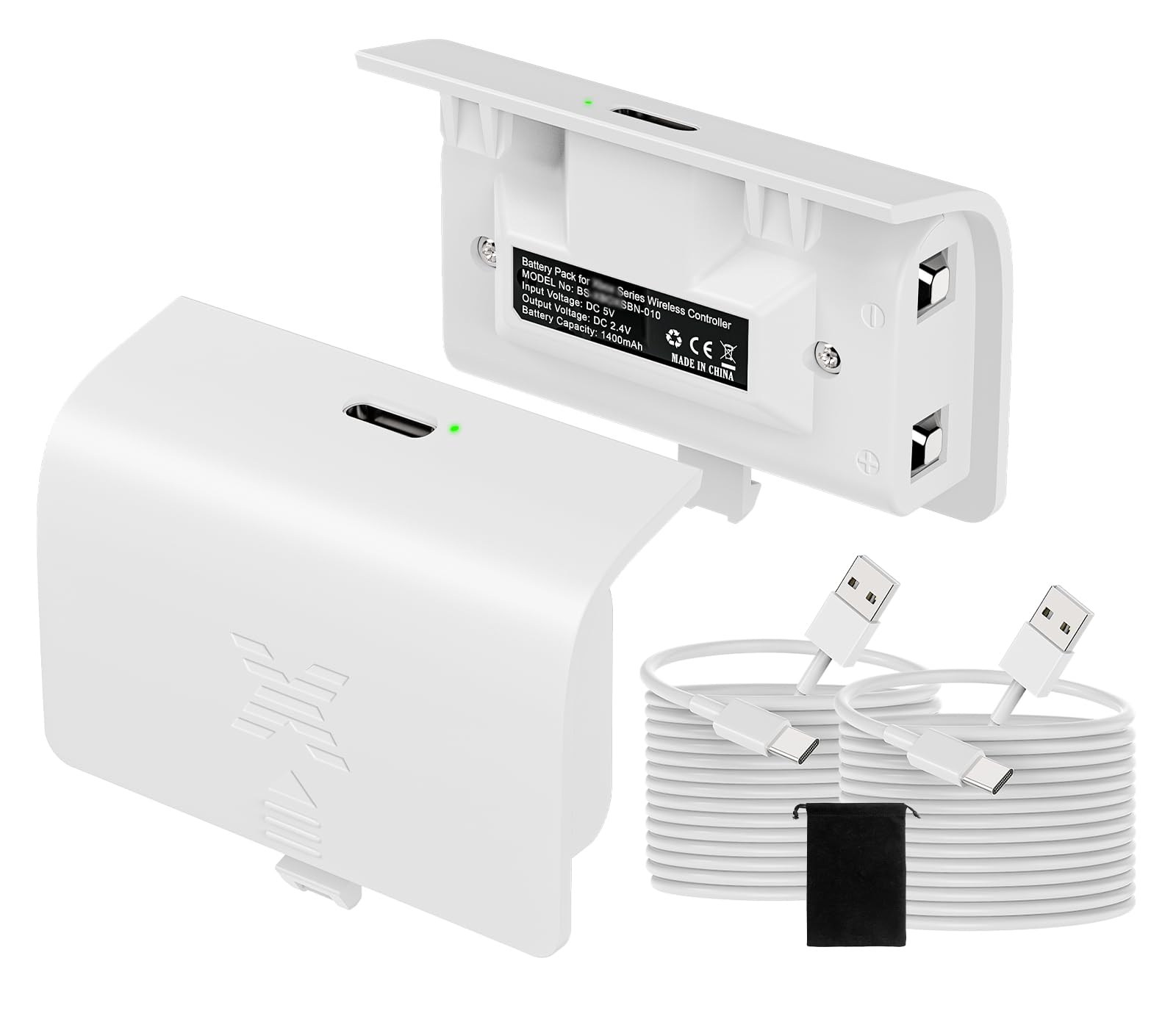 KEKUCULL Controller Battery Pack Compatible with Xbox Series S/X with Type-C Charging Port, 2 x 1400 mAh Rechargeable Batterries for Xbox Series (Not for The Controller with Micro-USB Charging Port)