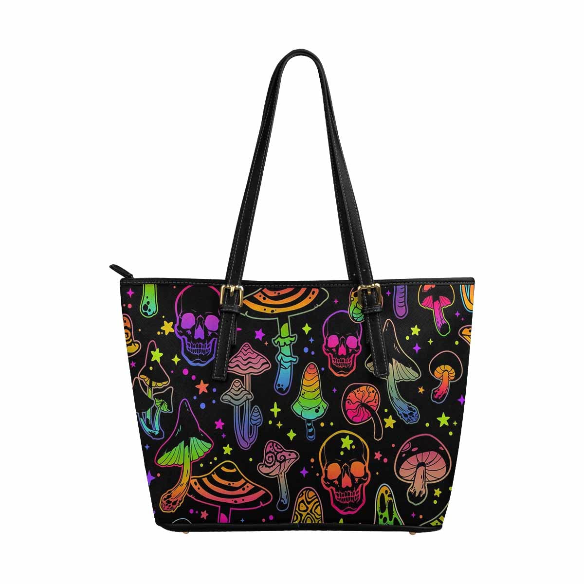 InterestPrint Mushrooms and Human Skulls Women's PU Leather HandBags Ladies Shoulder Bags Tote Bags Pattern