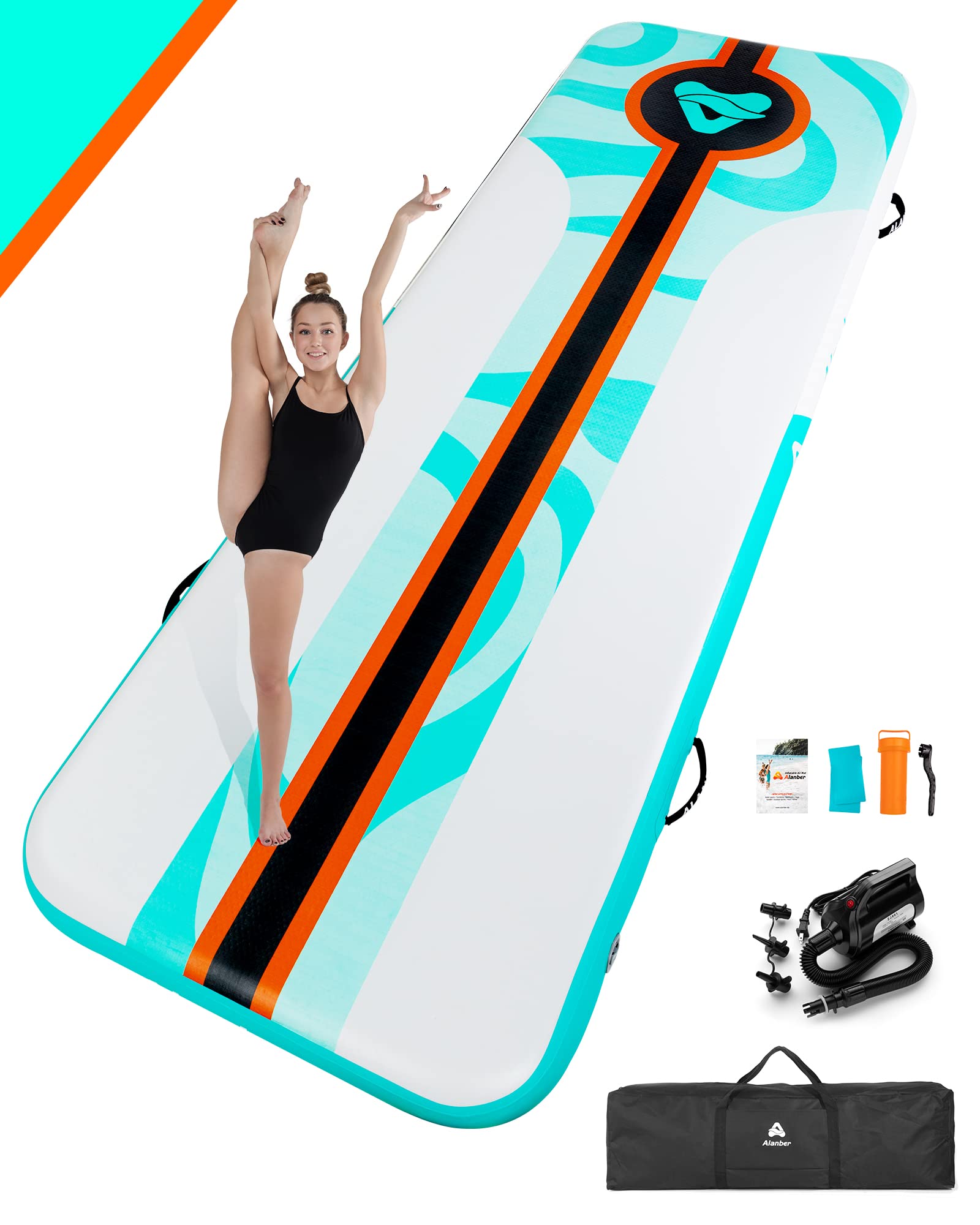 Inflatable Gymnastics Air Mat,10ft Air Tumbling Track Mat, Inflatable Floor Mats, with Electric Air Pump