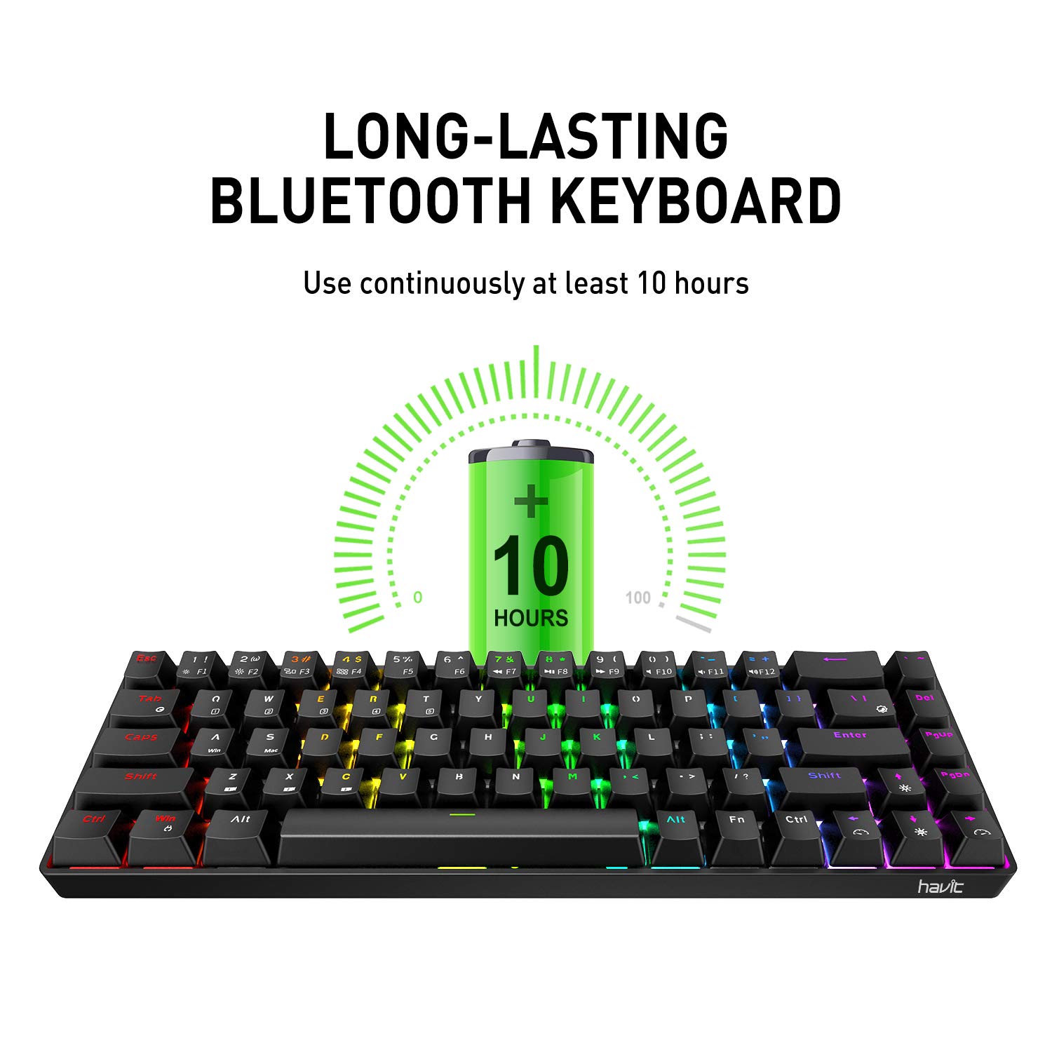 Havit 60% Wireless Mechanical Keyboard and Wired Mouse, Bluetooth 5.1 & Type C Wired 68 Keys Gaming Keyboard Brown Switch,Programmable Gaming Mouse for Multi-Device PC Laptop Gamer (Black)