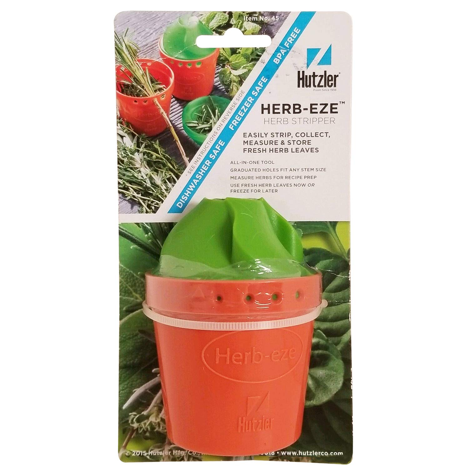 Hutzler Herb-Eze Herb Stripper and Freezer Storage Container, Green/Orange, 2.5" x 3.4"