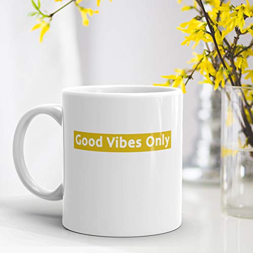 Good Vibes Only Coffee Mug Motivational Mugs Positive Mug Inspirational Mug Novelty Coffee Cup Gift for Friend Cool Yellow Box Hype Mug