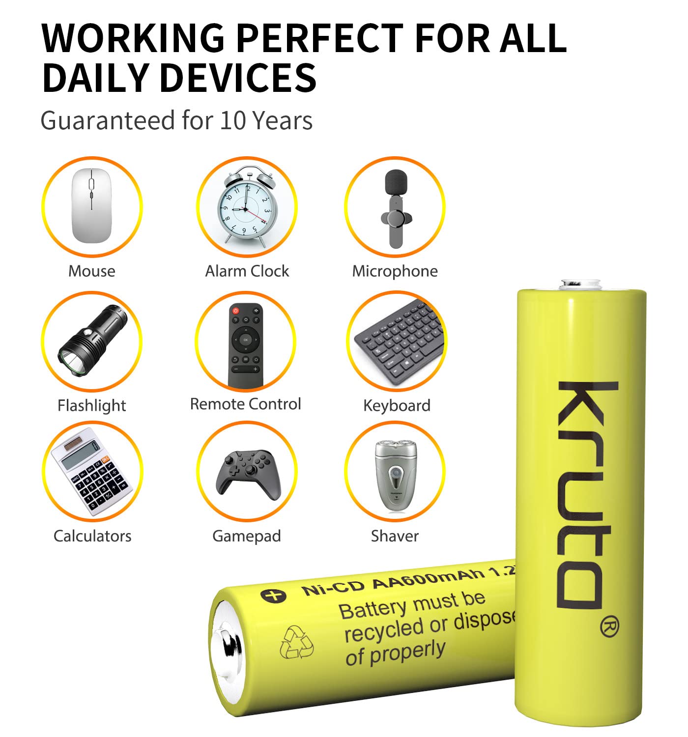 Kruta Rechargeable AA Batteries Ni-CD 600mAh 1.2V Rechargable Solar Light AA Batteries for Outdoor Solar Lamps Garden Lights Remotes Mice (Pack 12)