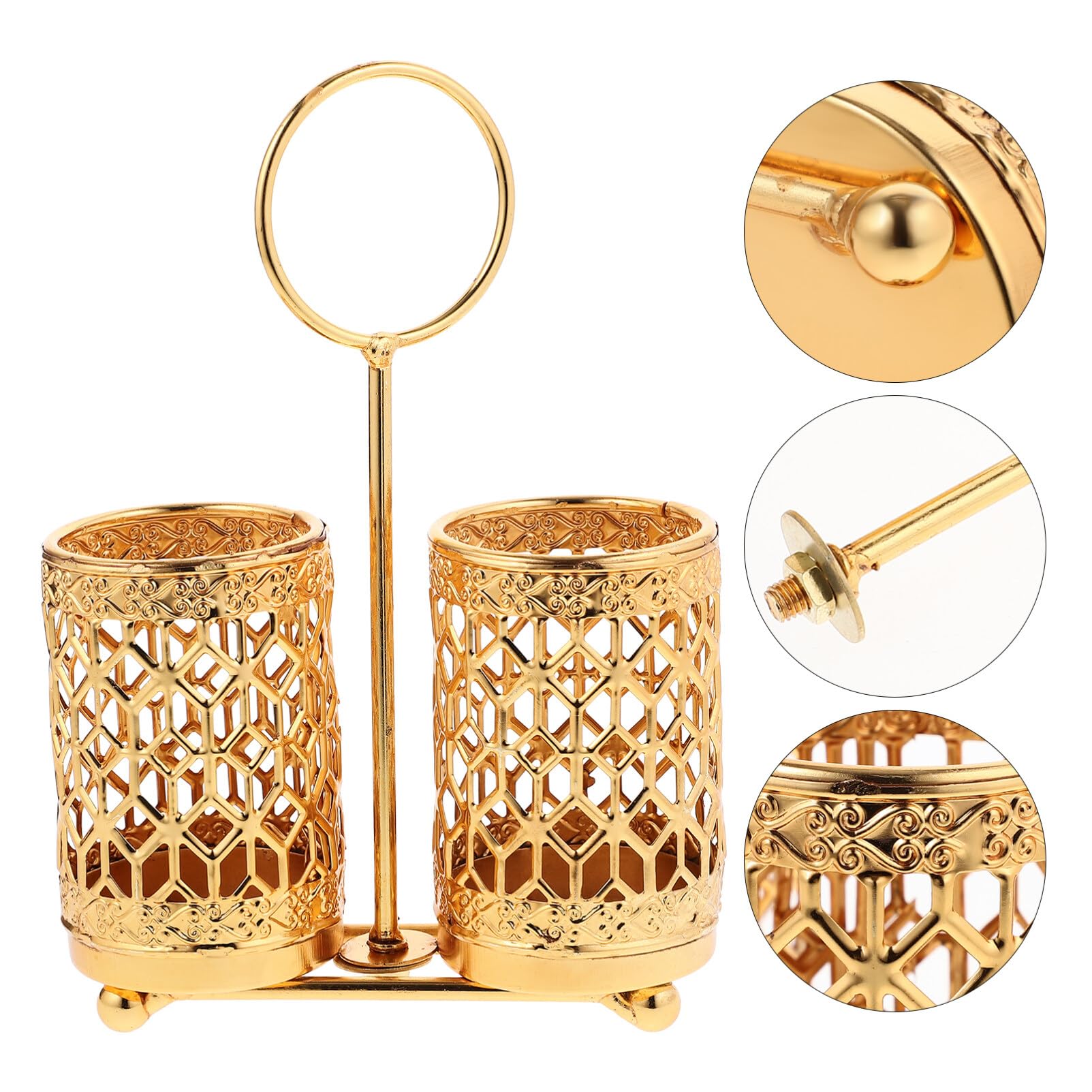 Hemoton Metal Utensil Pot Golden Utensils Holder Rotating Metal Utensils Holder Silverware Organizer Cutlery Holder Fork Spoon Flatware Storage Basket for Countertop Buffet Picnic