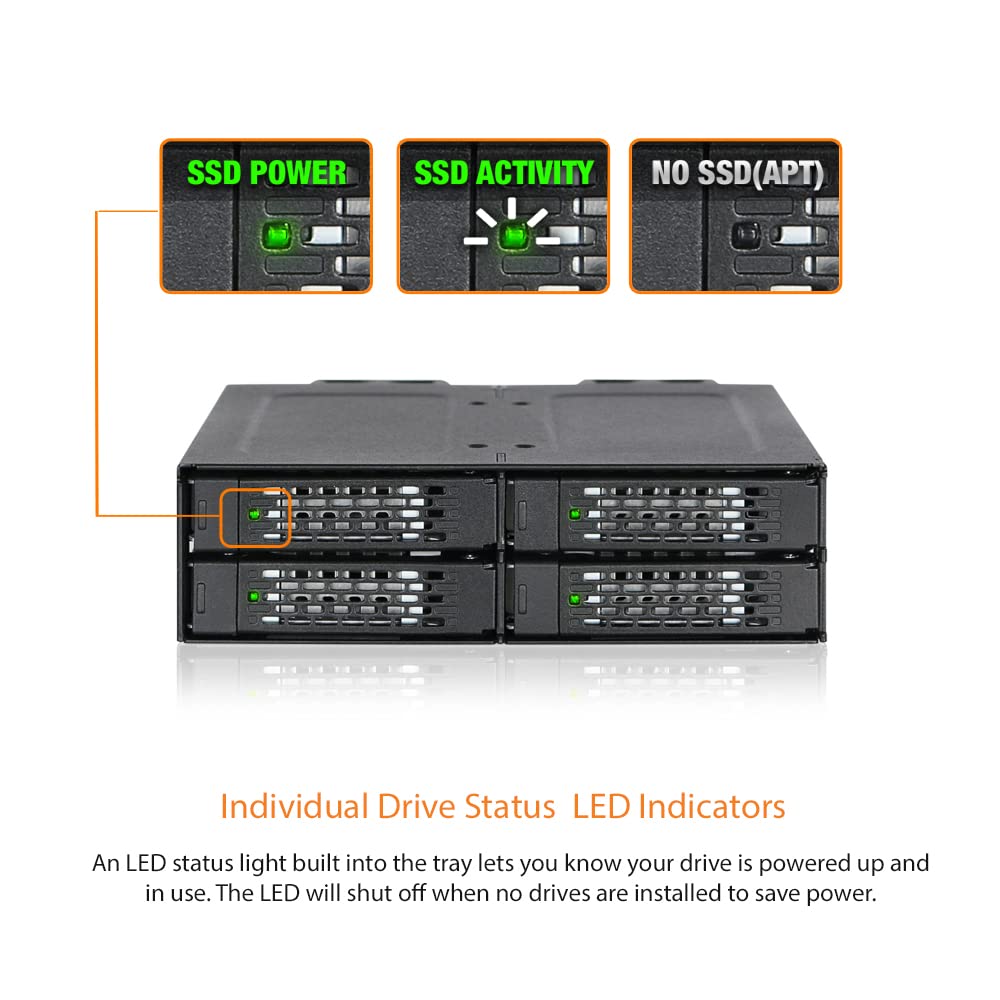ICY DOCK 4 x 2.5 NVMe U.2/U.3 SSD PCIe 4.0 Mobile Rack for 5.25" Bay with OCuLink | ToughArmor MB699VP-B V3